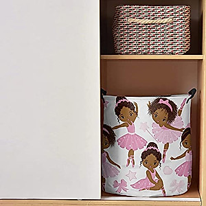 Laundry Basket African Black Girl Ballet Dance,Waterproof Collapsible Clothes Hamper Pink Skirt Star Bow,Large Storage Bag for Bedroom Bathroom