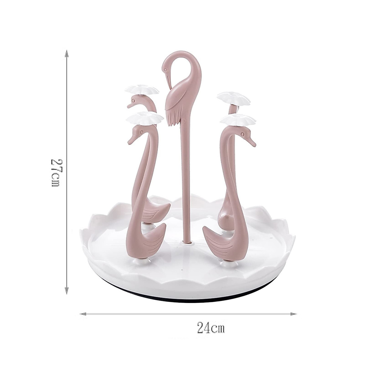 Zerodis Swan Cup Holder with Rotating Drip Tray Plastic Drinking Cup Drainer Stand Rack for Home Mug Dryer Rack with Drip Tray Drying Stand Holder for Kitchen Counter (4 Heads)