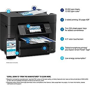 EpsonWorkforce Pro WF-4833 Color Inkjet Printer - Wireless All-in-One, Print, Scan, Copy, Fax - Ethernet, 25ppm, Auto 2-Sided Printing, 50-Sheet ADF - High Productivity Quality, Nowco Cloth