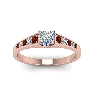 CustomizedGifts Graduated Pave Accent Diamond Ring rose gold plated Created Ruby Heart shape Red color Side Stone Engagement Rings pave Setting in Size 9 Handcraft Chakra Healing