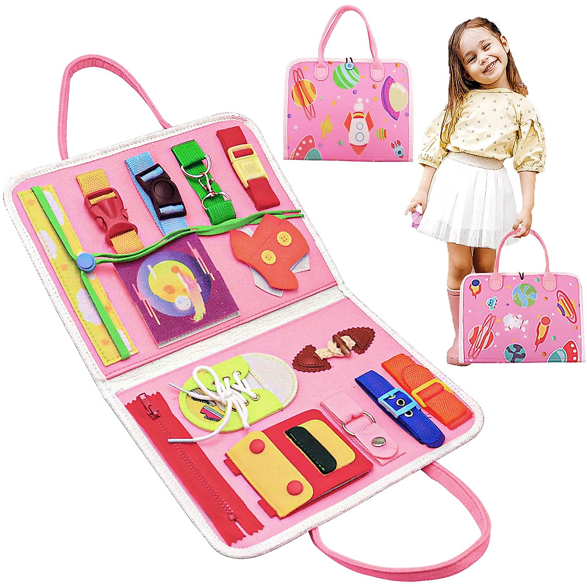 Hdiwousp Busy Board Montessori Toy for 1 2 3 4 Year Old Toddlers, Educational Activity Sensory Board Preschool Learning Fine Motor Skills Toys, Toddler Travel Toy