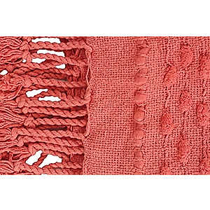 ACCENTHOME Cotton Throw Blanket with Tufted Decorative Design | 50''X60'' Cozy Chenille Knit Lightweight Boho Chic Blankets | Coral Soft Fringe Tassel Blankets for Couch, Bedroom, Living Room Sofa