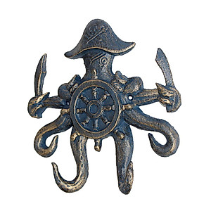 WINTENT Anti Brushed Cast Iron Hanger with 4 Hooks for Hanging Coat Keys Wall Mount (Octopus-1)