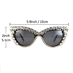 FUPRECIOUS Vintage Retro Cat Eye Sunglasses Rhinestone Crystal Sparkle For Women (black)