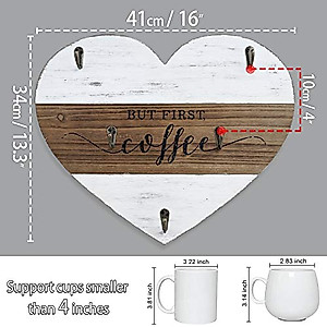 Feng Lan Coffee Mug Holder Wall Mounted ｜Heart-Shaped Wood Cups Rack Display Organizer ｜Coffee Cup Holder, Tea Cup Storage Rack