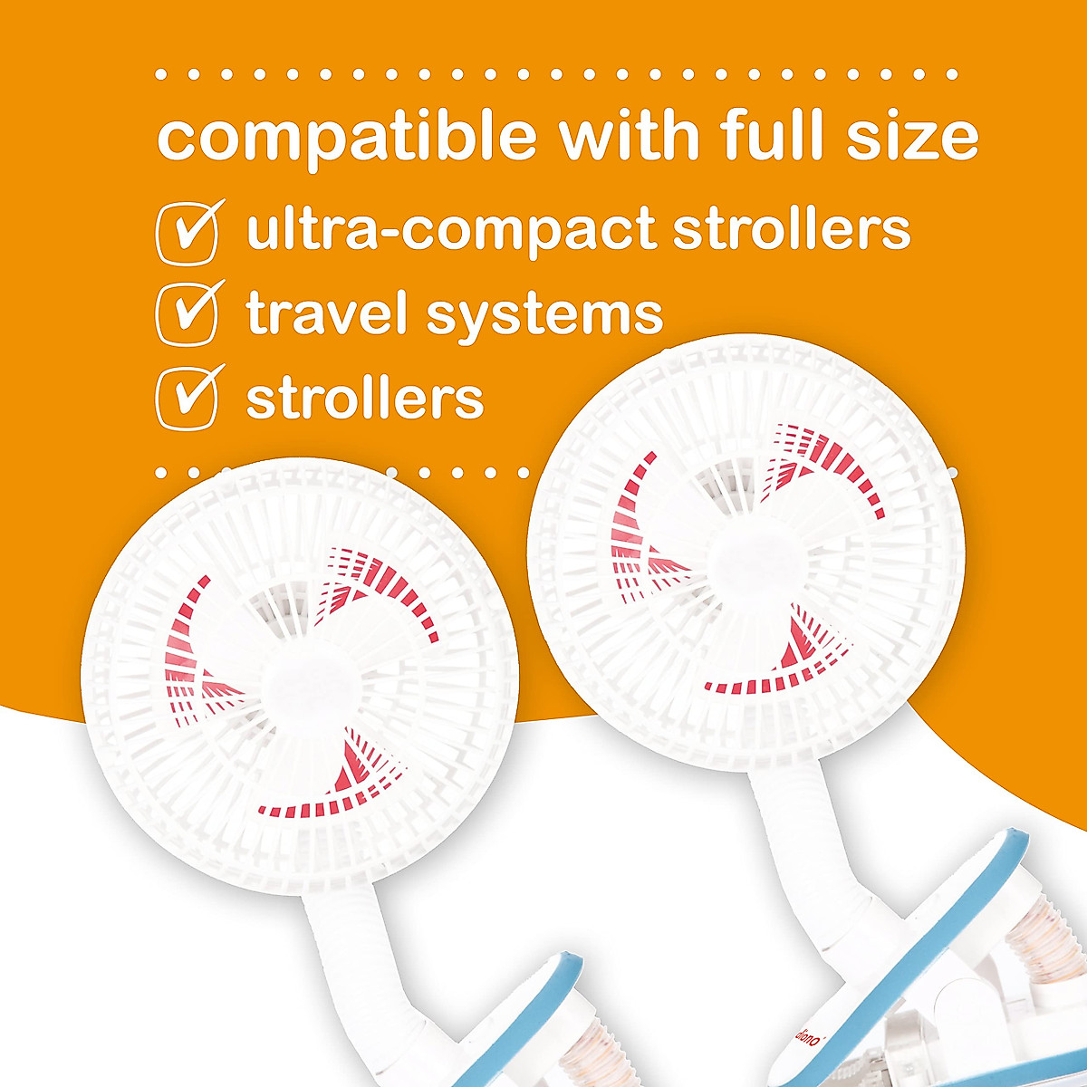 Diono Stroller Fans, Pack of 2 Clip On Baby Safe Stroller Fans with Flexible Neck for Perfect Angle, Universal Fit with Most Strollers