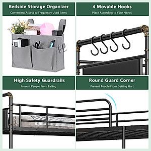 Jocoevol Bunk Bed Twin Over Twin, Industrial Bunkbeds with Ladder and High Guardrail, Twin Size Convertible Metal Bunk Beds for School, Bedroom (Black)