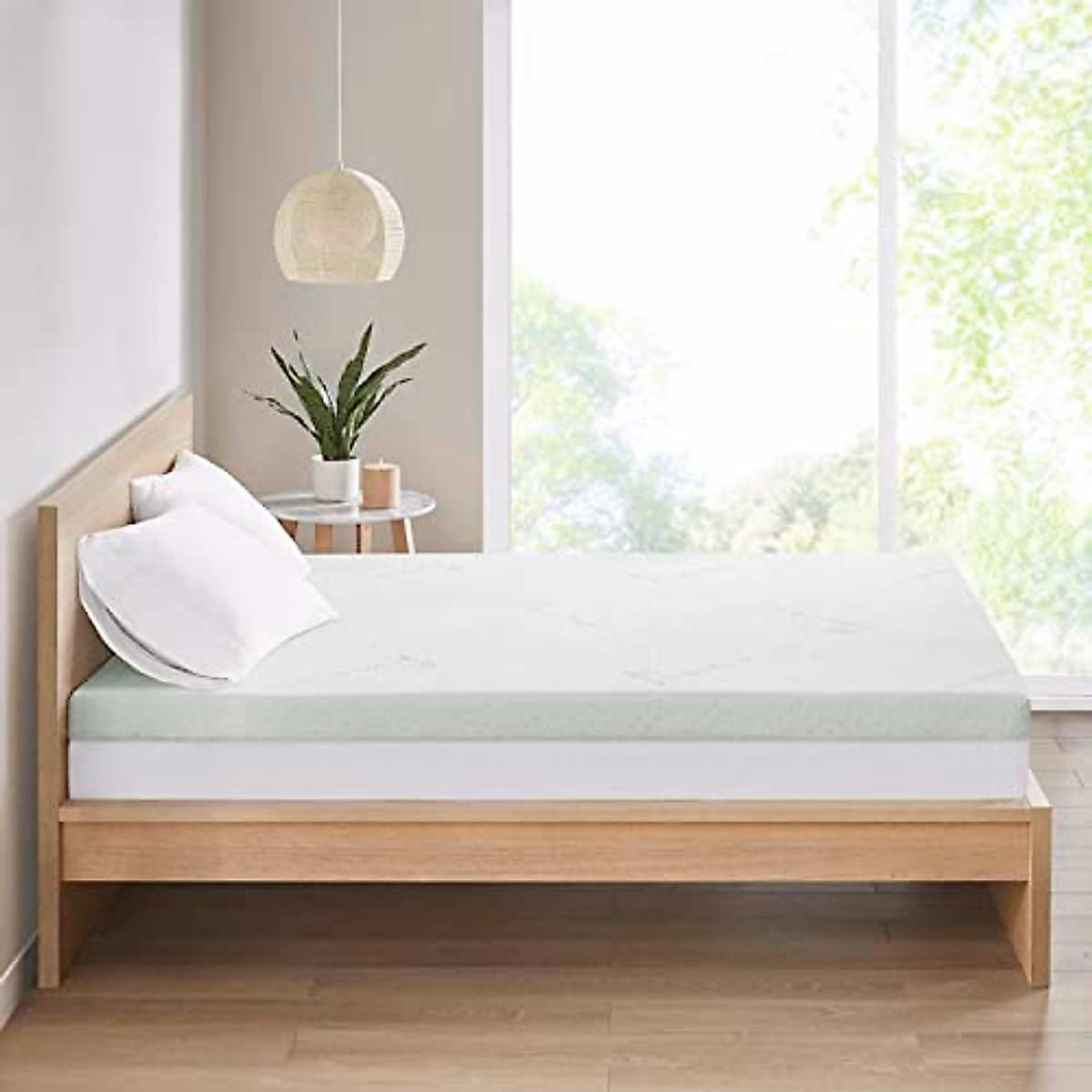 Clean Spaces 3 Inch Green Tea Infused Memory Foam Pad Mattress Topper with Removable & Machine- Washable Rayon (from Bamboo) Cooling -Cover, Luxurious All Season Enhanced -Bed Support, Twin Green