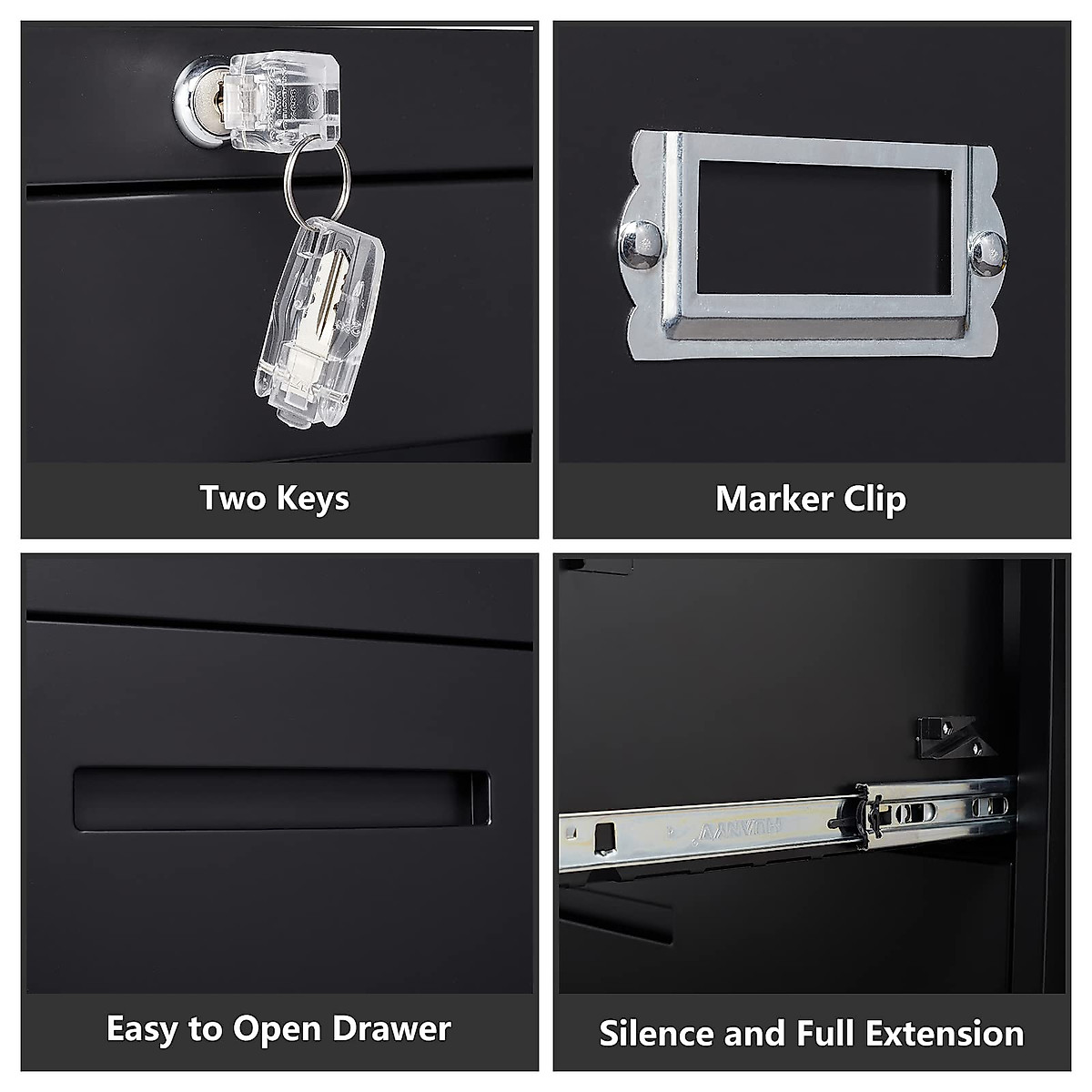 LISSIMO Lateral File Cabinet with Lock, 3 Drawer Metal Storage Filing Cabinet for Hanging Files Letter/Legal/F4/A4 Size, Vertical Files for Home Office (Black)