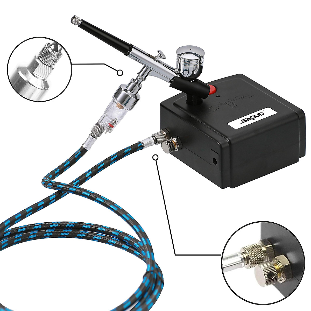 SAGUD Professional Mini Airbrush Kit with Portable Compressor - Perfect for Painting, Hobby, Craft, Model - Dual-Action Gravity Feed Air Brush Gun with Airbrush Cleaning Kit