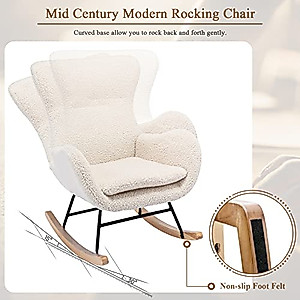Deolme Modern Teddy Velvet Rocking Accent Chair Upholstered Rocking Glider Chairs Nursery Comfy Rocker Armchair Side Chair for Living Room, Bedroom (Teddy Beige, Type 1)