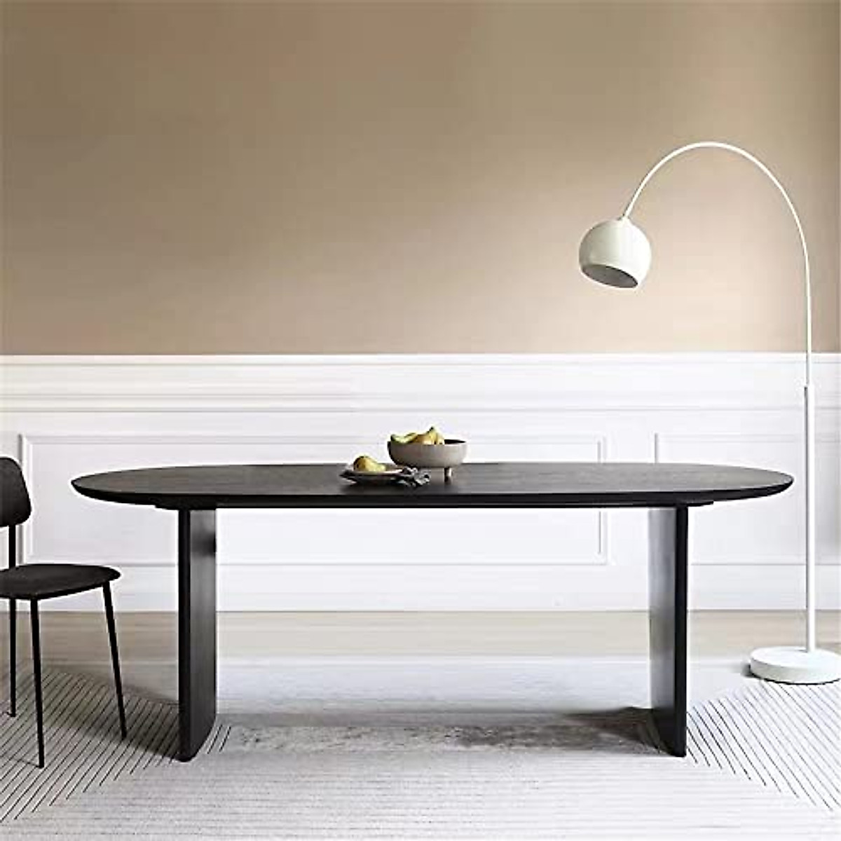 NIUYAO Modern Solid Oval Table with Double Pedestal, Natural Black Wood Top Table Simplicity Wabi-sabi Style Furniture for Dining Room Kitchen Leisure Coffee Table -55" L x 27.5" W x 29.5" H