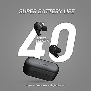Jabees] Firefly Vintage Bluetooth Wireless Gaming Earbuds - Noise Cancelling Waterproof Headphones with 4 Mic for Call & Music - 40Hr Playtime with Charging Case, Low Latency, aptX, ENC(Black)