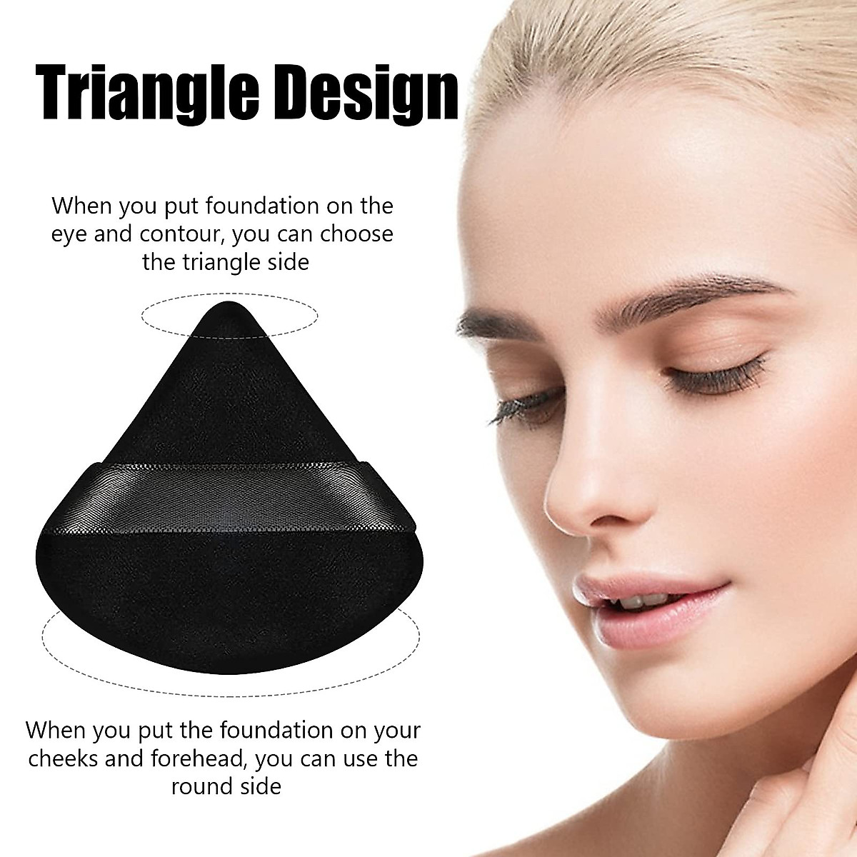 Pimoys 4 Pieces Powder Puff Makeup Sponge Triangle Powder Puffs for Face Powder Loose Powder, Velour Foundation Sponge Setting Powder Puff Beauty Makeup Tool, Black