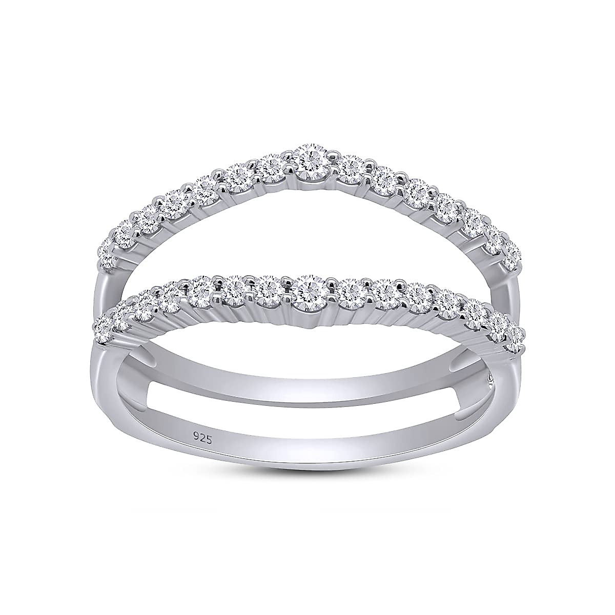 AFFY 0.50 Carat Round Sparkling White Cubic Zirconia Curve Enhancer Guard 14k White Gold Over Sterling Silver Ring Size-7