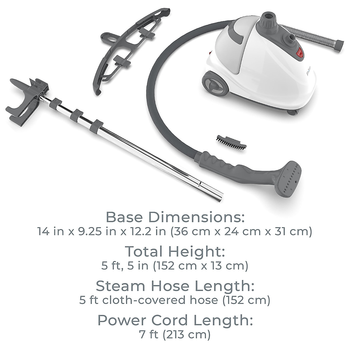 Pure Enrichment® PureSteam™ XL Standing Steamer with Garment Hanger - Heats in 45 Seconds with 0.5-Gallon Water Tank for 1 Hour Continuous Steaming - Includes Fabric Brush and Easy-roll Wheels