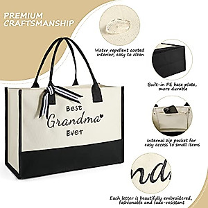 TRSODD Grandma Gifts, Gifts for Grandma, Embroidery Tote Bag for Women, Grandma Birthday Gifts, Best Grandma Ever Beach Bag with Inner Pocket, Beautiful Gift Box and Greeting Card Sets