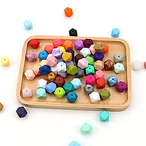 60Pcs Hexagon Silicone Beads 14mm for DIY Bracelet Necklace Women Jewelry Makeing Soft Colorful Loose Beads Handmade Supplies 62 Colors