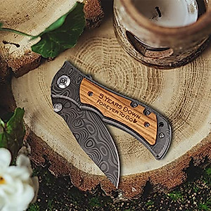 Moblade Engraved Pocket Knife for Husband, 5 Years Anniversary Present, 5 Years of Marriage, Gift for him 5th Anniversary, Husband Gift, 5 Years Down, Forever to Go