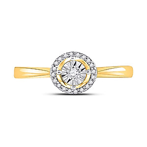 The Diamond Deal 10kt Yellow Gold Womens Round Diamond Solitaire Halo Bridal Wedding Engagement Ring 1/12 Cttw