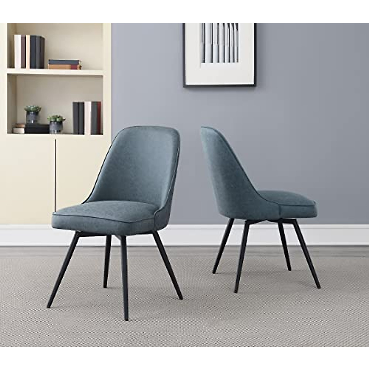 OSP Home Furnishings Penton Swivel Chair with Padded Seat and Black Legs 2-Pack for Dining or Home Office Use, Navy Blue Faux Leather