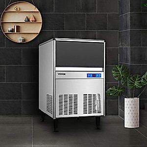 VEVOR 110V Commercial Ice Maker 170LBS/24H with 66LBS Bin, Heavy Duty Stainless Steel Construction, Auto Clean, Clear Cube, Air-Cooled, Include Water Filter and Drain Pump, Scoop and Connection Hose