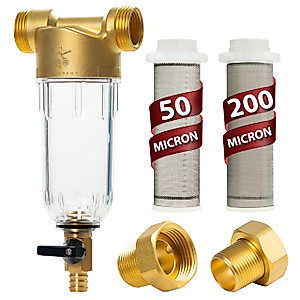 Aquaboon 50 & 200 Micron Reusable Spin Down Sediment Filter for Well Water AB-PF50M Whole House Sediment Water Filter System 1" MNPT+3/4" FNPT - Sediment Trap Pre-Filtration - Water Prefilter System