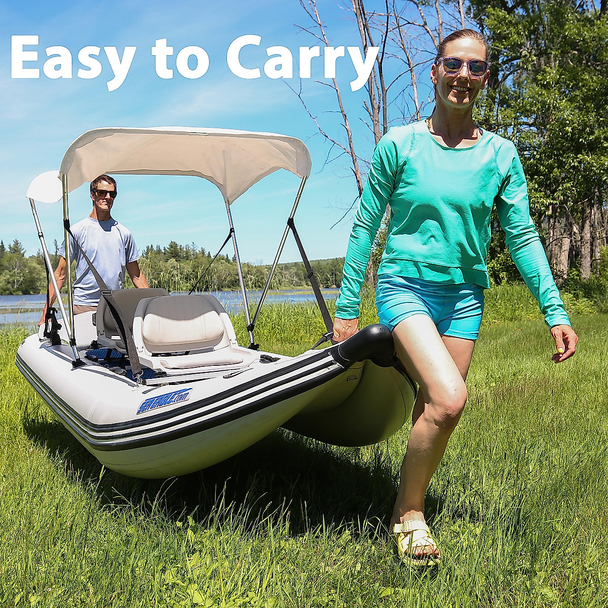 Sea Eagle 437ps PaddleSki Inflatable 1-2 Person Catamaran Boat – Paddle, Motor, Fish, or Sail – 4-in-1 Inflatable Watercraft – Self Bailing (437ps PaddleSki Swivel Seat Package)