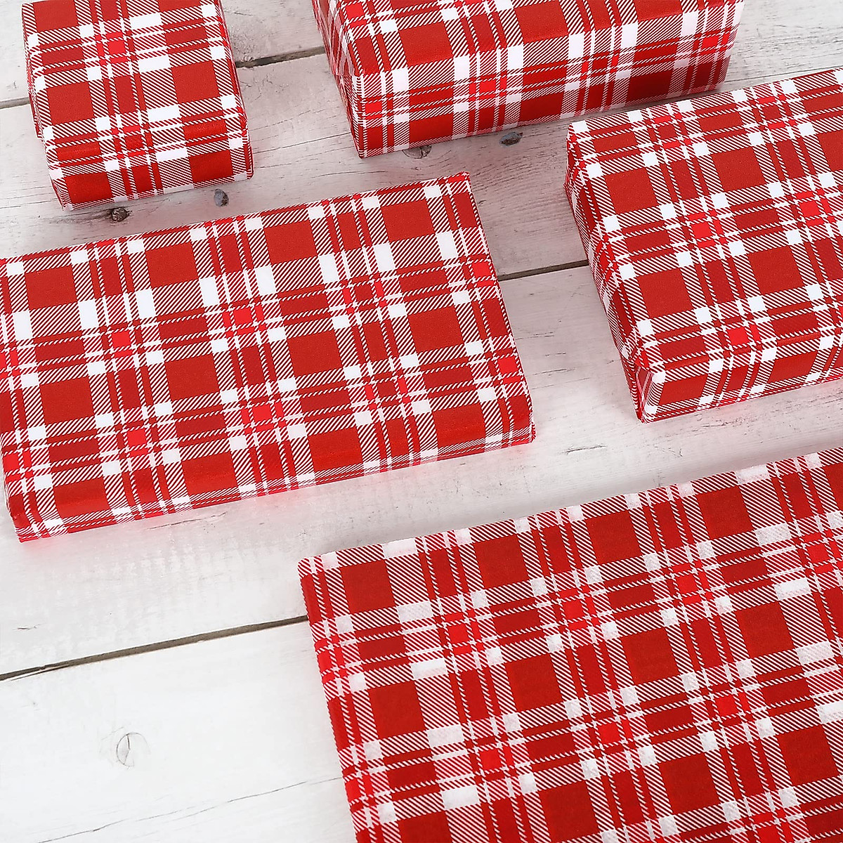 Whaline 100 Sheets Christmas Plaid Tissue Paper Buffalo Plaid Wrapping Paper Red White Gift Wrapping Paper Art Paper for Valentine's Day Home DIY Gift Bags Party Favor Decorations, 14 x 20inch