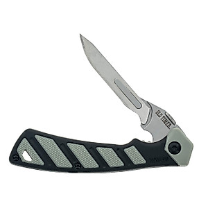 Old Timer Replaceable Blade Knife with Interchangeable 60A Scalpel Blades, Rubber Overmold Grip, Spare Blades, Thumb Assist, and Liner Lock for Hunting, Skinning, and Outdoors,Black