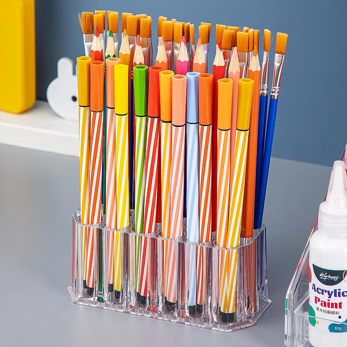 LONTOHCE Paint Organizer,7 Tiers Clear Paint Storage Large Paint Holder,for Miniature Paints,2oz Bottles and Paint Brush Holder