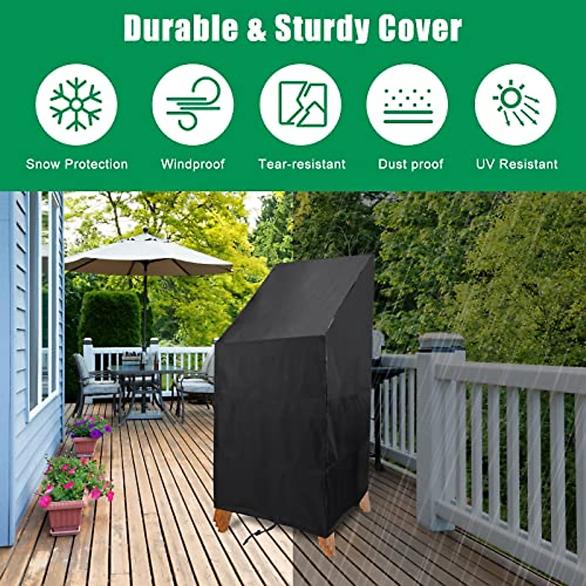 AngleKai Outdoor Chair Cover Waterproof, High Back Stackable Patio Chair Cover for Outdoor Furniture Cover, Heavy Duty Lawn Chair Cover for Protecting Garden Chair Cover(51x25x25in)