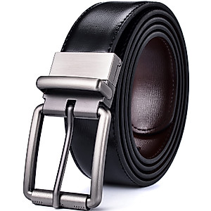 Beltox Men's Genuine Leather Reversible Belt 1.25” Rotate Brushed Roller Buckle Gift Box(Black Coffee with Brushed Roller Buckle,34-36)
