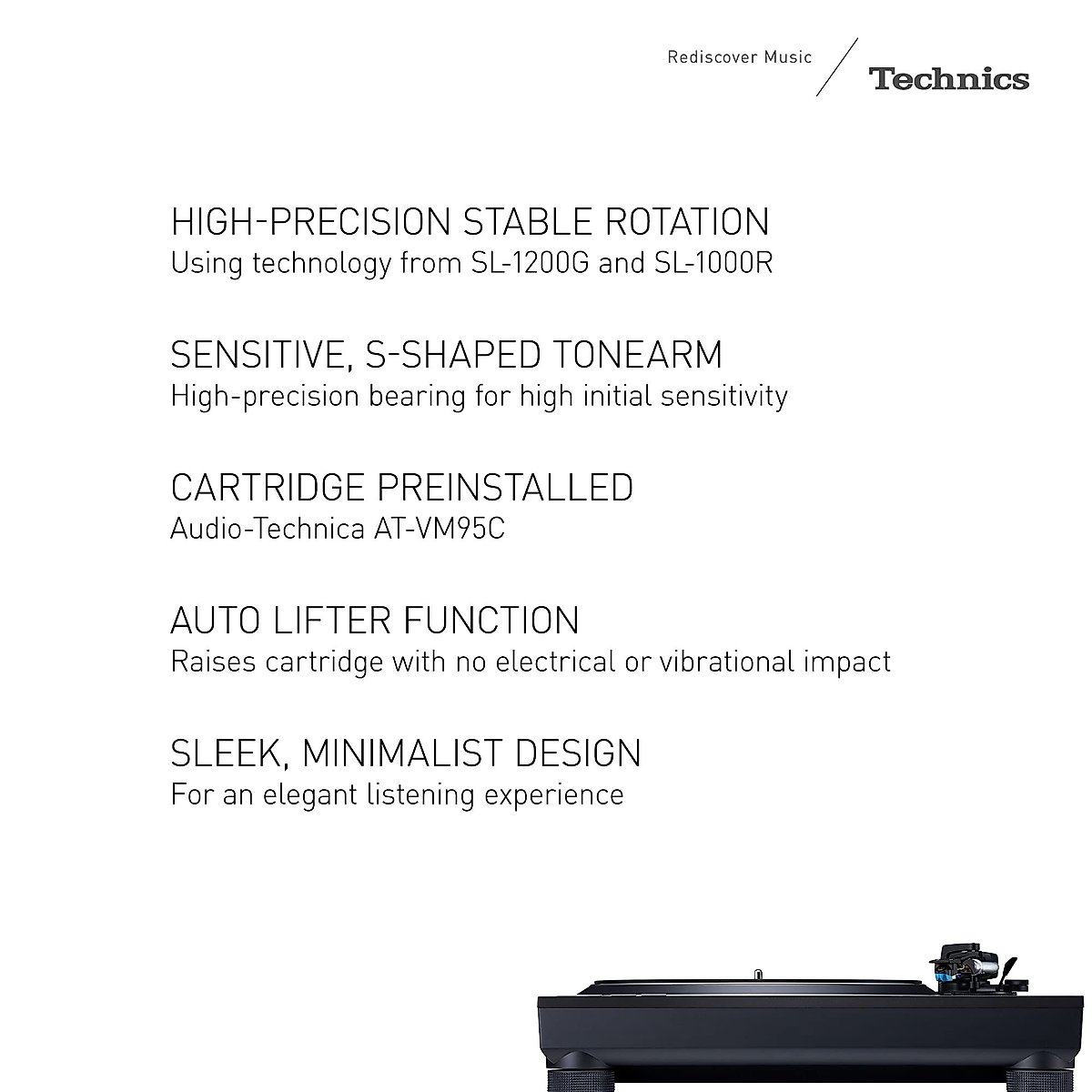 Technics Turntable, Premium Class HiFi Record Player with Coreless Direct, Stable Playback, Audiophile-Grade Cartridge and Auto-Lift Tonearm, Dustcover Included – SL-100C, Black (SL-100C-K)