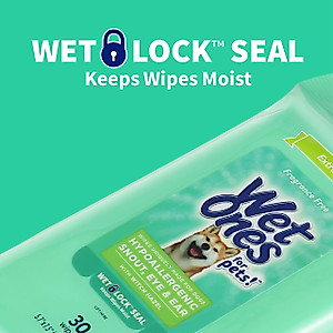 Wet Ones for Pets Extra Gentle Dog Wipes with Witch Hazel for Snout, Eye, Ear, Fragrance-Free Dog Wipes for All Dogs Wipes with Wet Lock Seal (Pack of 8, 240 Count Total)