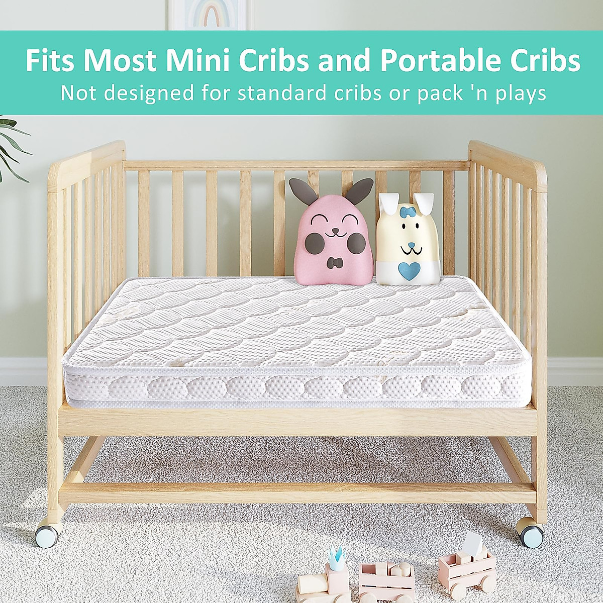 Vibe bear Premium Foam Mini Crib Mattress - Dual-Sided- 38x24x4 Inch- 100% Breathable, Non-Toxic, Quiet and Odorless, Hypoallergenic, Fits Most Mini Cribs
