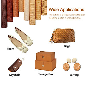 LOTOFUN 8Pcs/Set New Weave Embossed Textured Faux Leather Sheets Yellow Brown Series Mixed Woven Lattice Striped Vinyl Fabric A4 8 x 12Inch Fall Bohemia for Earrings Hair Bows DIY Crafts