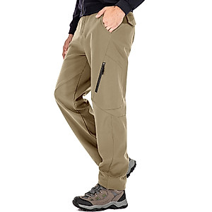 Jessie Kidden Mens Waterproof Hiking Pants, Outdoor Snow Ski Fishing Fleece Lined Insulated Soft Shell Winter Pants (6070 Khaki, 34)