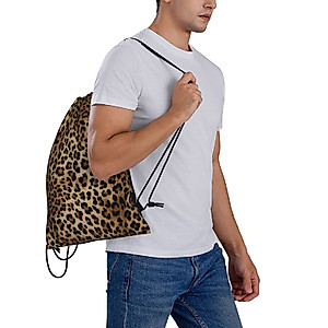 LAKUERVI Drawstring Backpack Bag Brown Leopard Print Sports Gym Sack Wildlife Animal Skin Pattern Drawstring Bag String Bag Decorative Shopping Sports Yoga Travel Backpack For Men Women