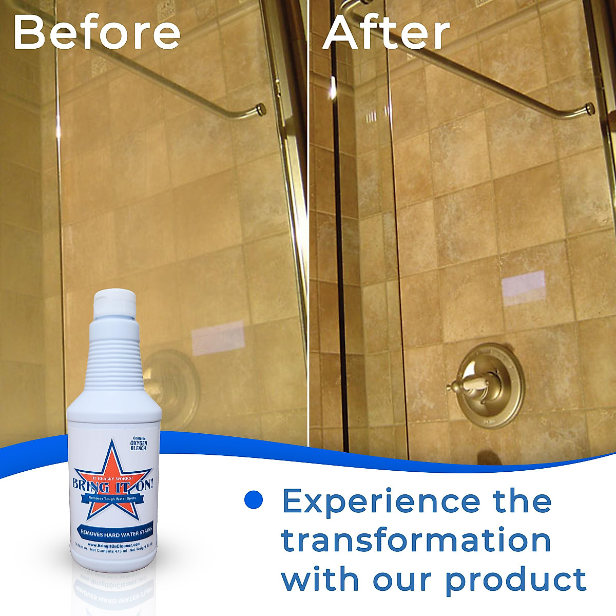 Bring It On Cleaner Hard Water Stain Remover, Shower Door Cleaner Plus Scrubbing Drill Pads