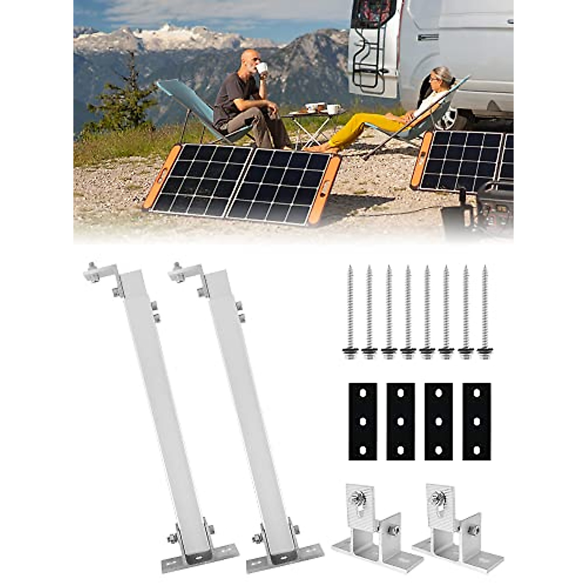 FUYGRCJ Solar Panel Mounting Brackets, Adjustable Solar Panel Tilt Bracket, Aluminum Alloy Solar Panel Mount Support Rack, Folding Tilt Leg Tilt Angle 15-30° for Off Grid Solar System