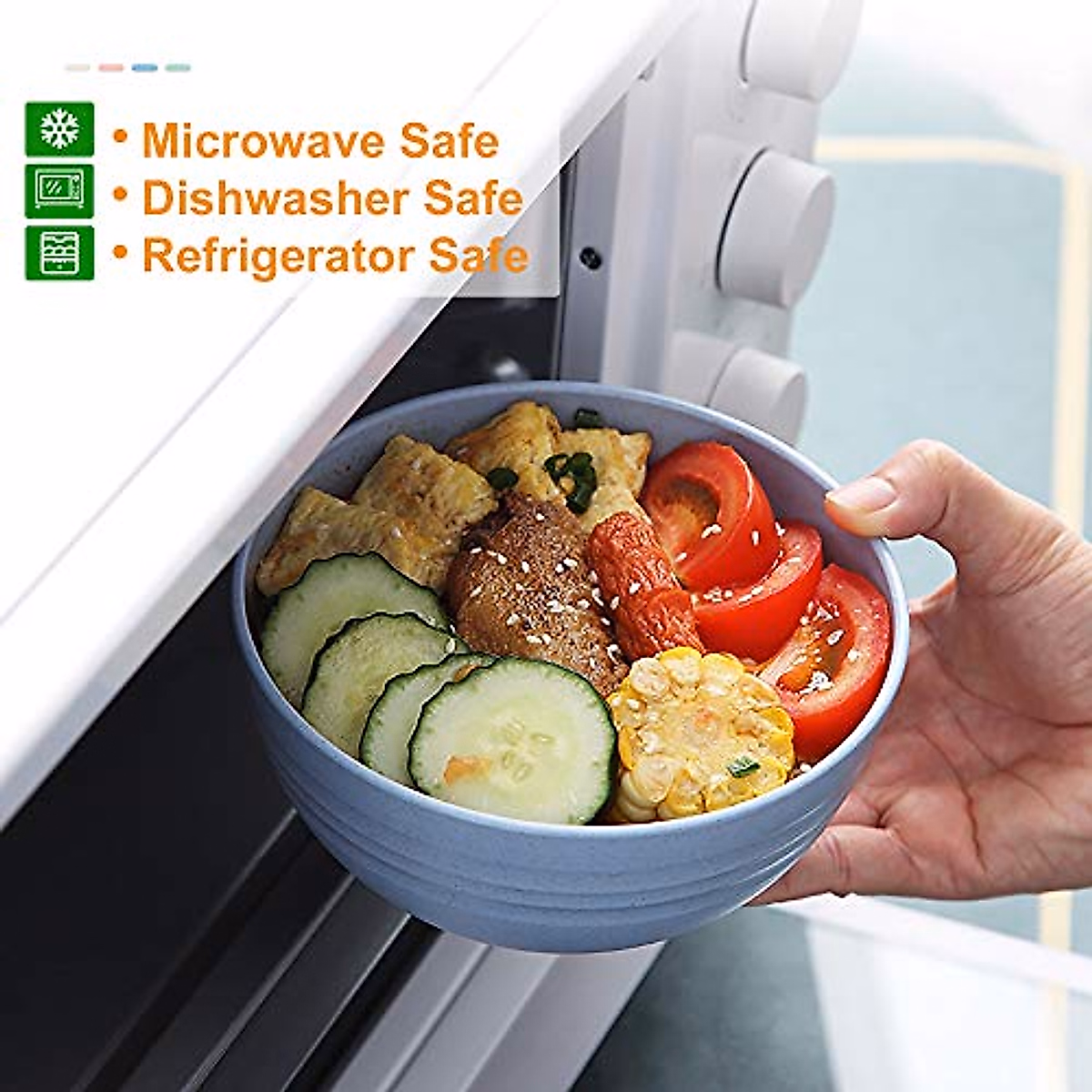 Unbreakable Wheat Straw Dinnerware Sets of 4, Farielyn-X Lightweight Bowls with Plates, Cups, Knives, Forks and Spoons for Camping Picnic, Dishwasher Microwave Safe Plates and Bowls sets, Kids & Adult