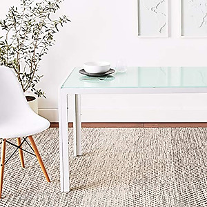 IDS Home Modern Kitchen Dining Table with White Glass Table Top Dining Room Furniture Table - White (Table Only)