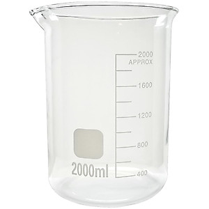 2L Beaker Borosilicate Glass, Low Form Graduated Metric Scale 200ml Intervals