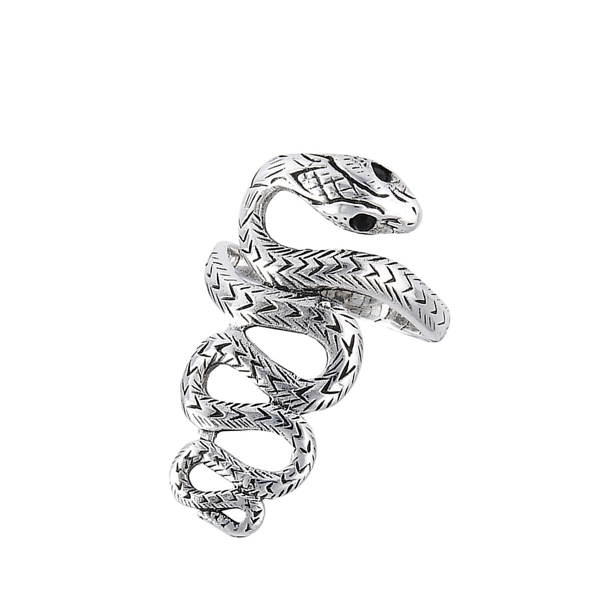 Snake Scales Long Simulated Black Onyx Serpent Ring Wave Sterling Silver Band Size 9