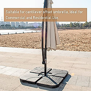 Artpuch 4pcs Square Offset Umbrella Base Plastic Cantilever Patio Umbrella Base, Water/Sand Filled Umbrella Base (176lbs, Dark Black)