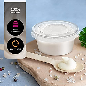 PAMI Portion Control Cups With Lids [2oz, 100-Pack]- Small Meal Prep Plastic Food Containers- BPA-Free Disposable Ramekin Cups- Deli Containers For Condiments, Sauces, Salsas, Dips, Jello Shots