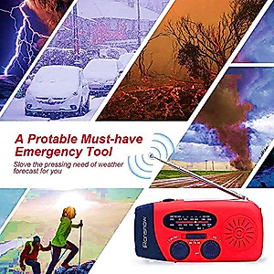 iRonsnow Solar Emergency Hand Crank Weather Radio, Portable Self Powered NOAA AM/FM Radios with SOS Alarm LED Flashlight 2000mAh Power Bank Smart Phone USB Charger for Camping (Red)