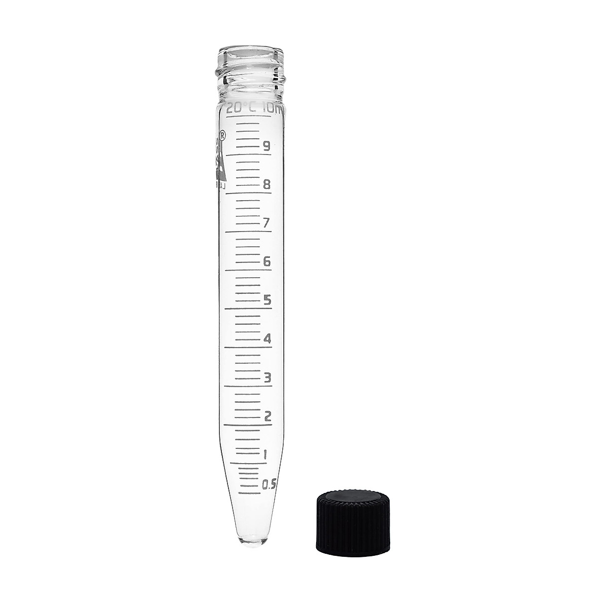 EISCO Centrifuge Tube with Screw Cap, 10mL - Conical, 15x100mm - 0.2mL Graduations - Borosilicate Glass