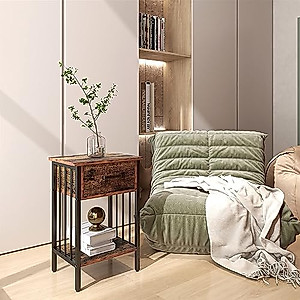 HDANI Nightstand End Tables with Drawer Bed Side Table for Living Room Bedroom Rustic Brown and Black (Brown)